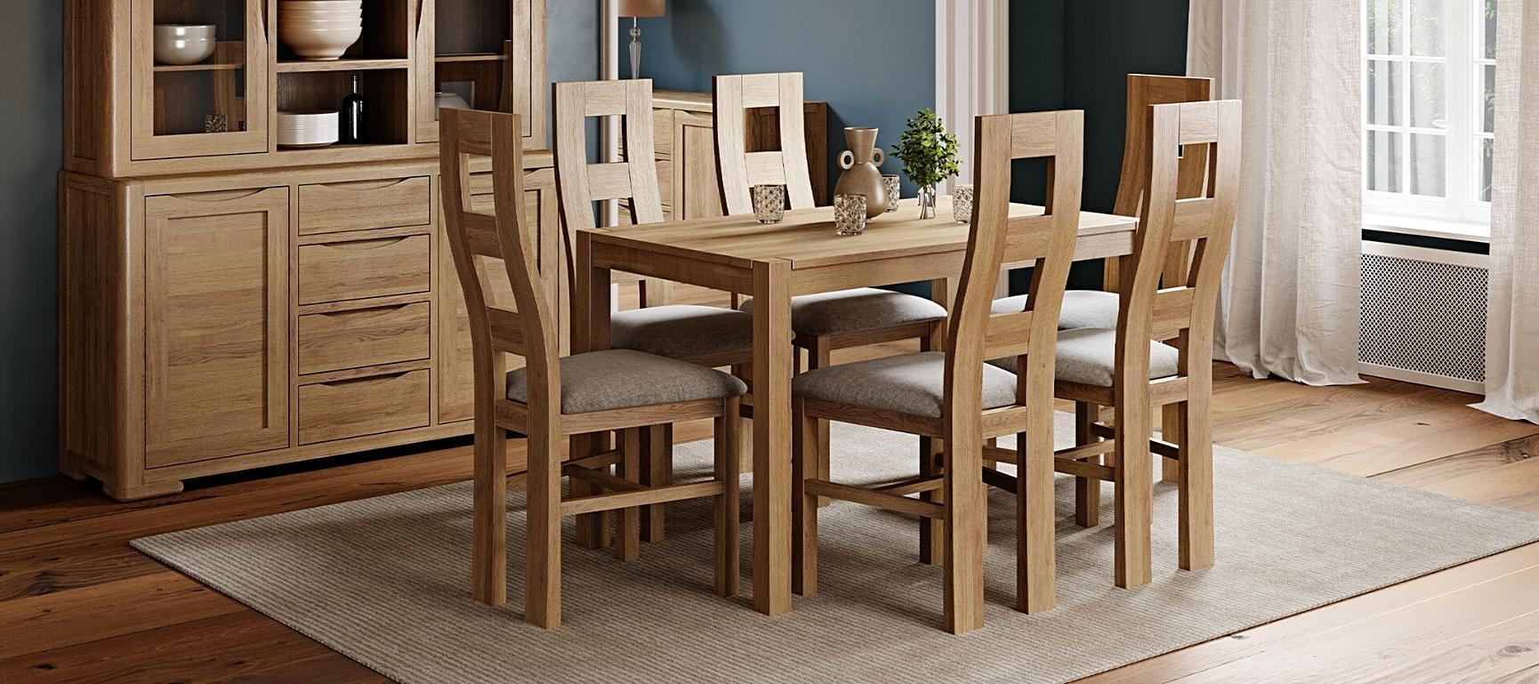 York 120cm Solid Oak Dining Table with Flow Back Chairs | Oak Furniture ...