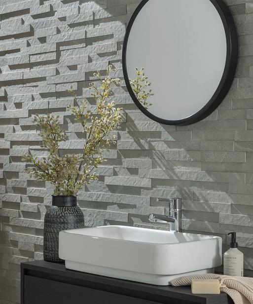 Everscape™ Interlock Marble Stone Grey Tile (60cm x 15cm) | Topps Tiles