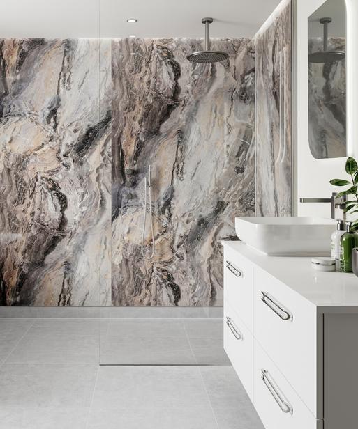 Cappuccino Stone Laminate Wall Panel (240cm x 90cm) | Topps Tiles