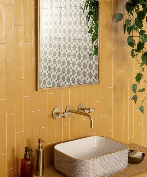 Ribbon™ Mustard Tile (5.3cm x 30cm) | Topps Tiles