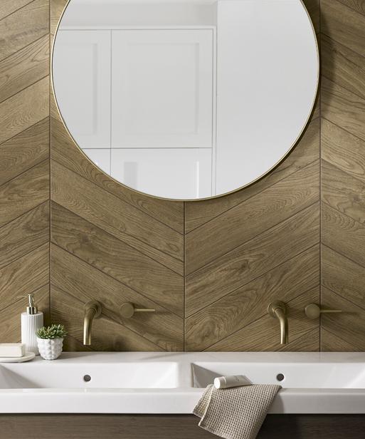 Elevo Rovere Oak Chevron Tile (11cm x 54cm) | Topps Tiles