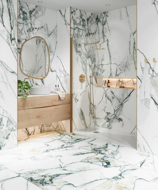 Grande Marble Premiere White Porcelain Panel (100cm x 260cm) | Topps Tiles