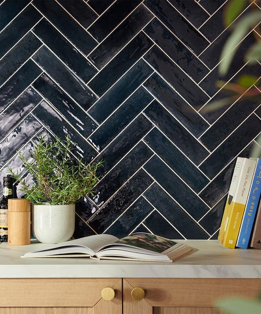 Zellica Ink Blue Tile (6cm x 24cm) | Topps Tiles