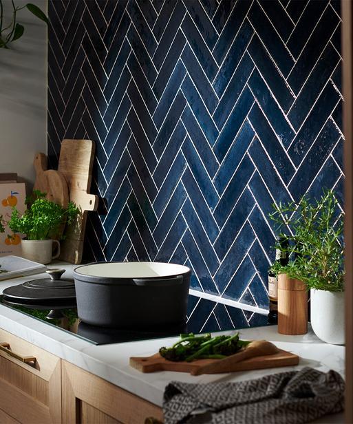 Zellica Ink Blue Tile (6cm x 24cm) | Topps Tiles