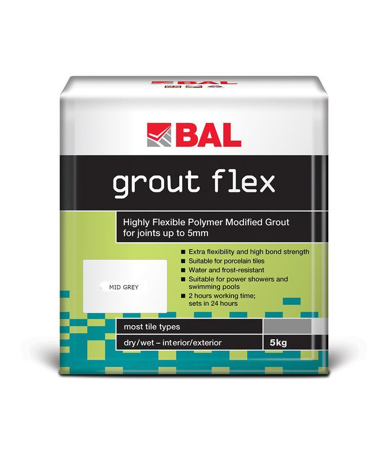 BAL Grout Flex Mid Grey 5kg | Topps Tiles