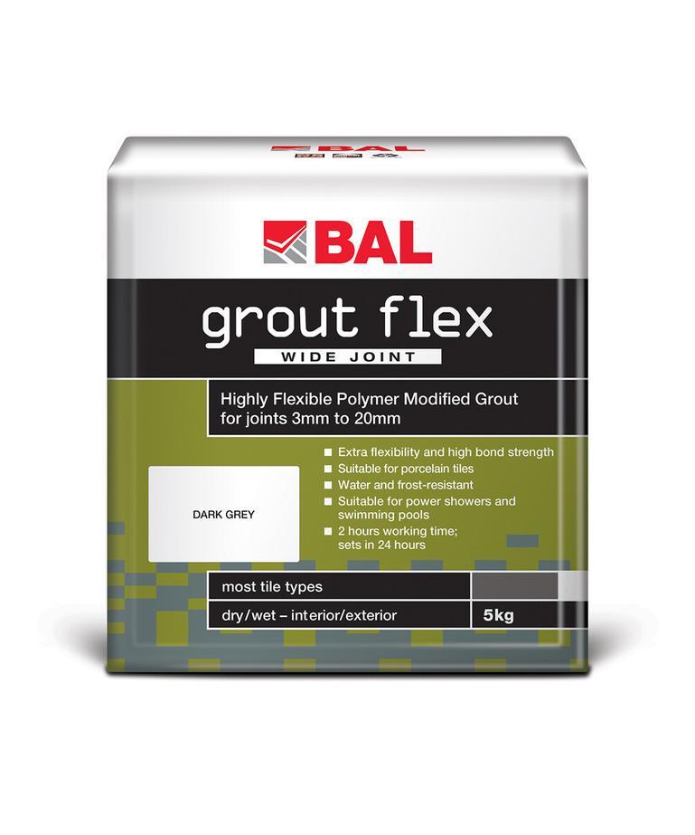 BAL Grout Flex Wide Joint Dark Grey 5kg | Topps Tiles