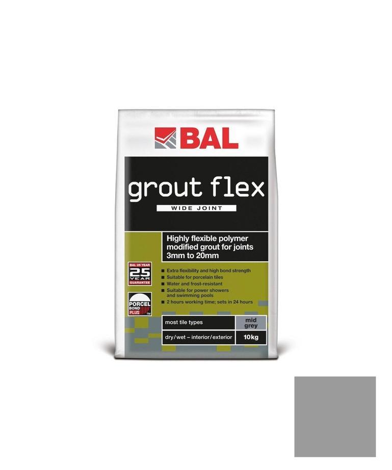 BAL Grout Flex Wide Joint Mid Grey 10kg | Topps Tiles