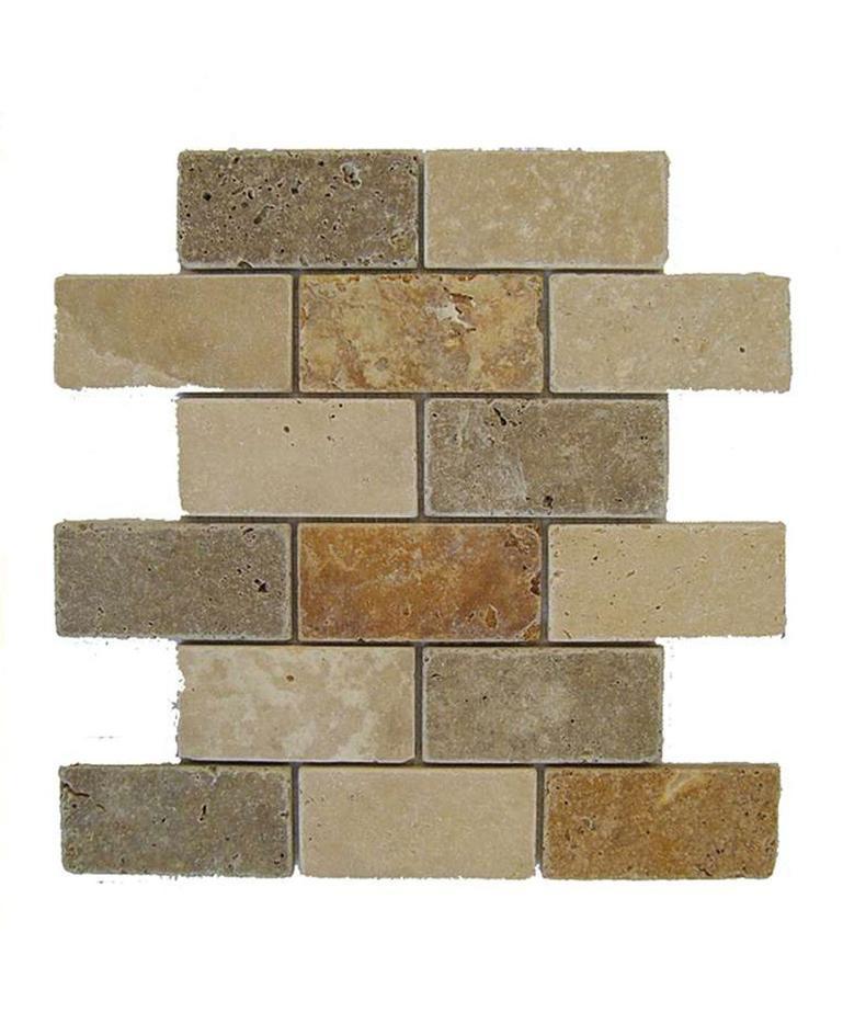 Tumbled Travertine Brick Mosaic Tile | Topps Tiles