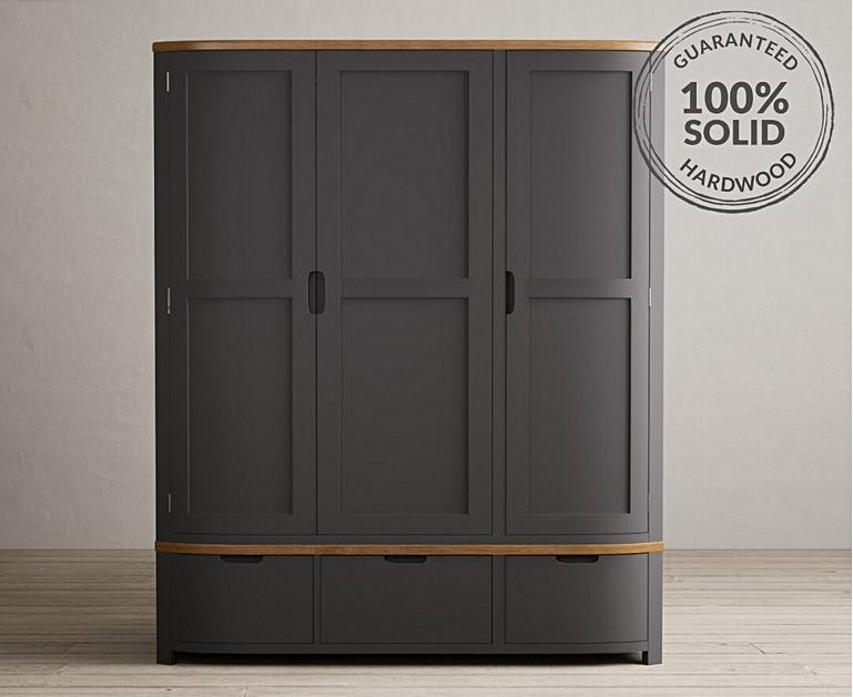 Bradwell Oak and Charcoal Grey Painted Triple Wardrobe | Oak Furniture ...
