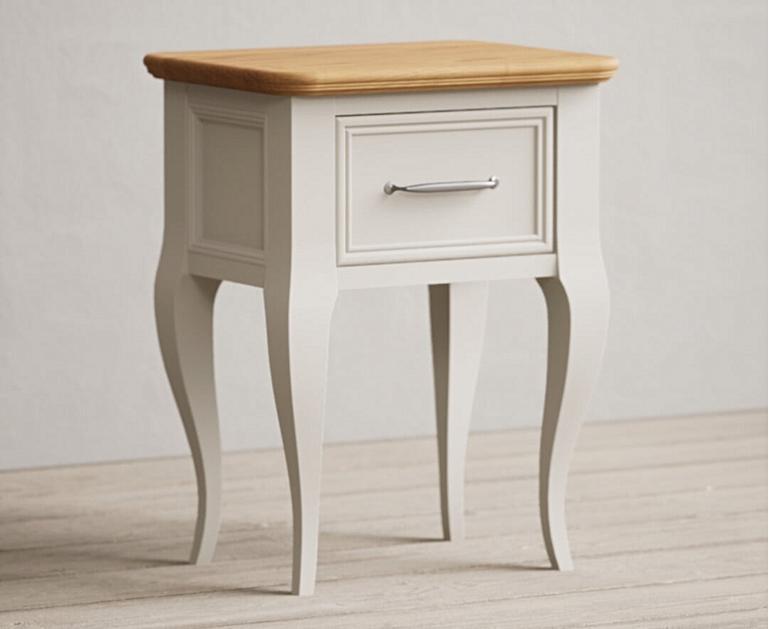 Chateau Oak and Soft White Painted 1 Drawer Bedside Table | Oak ...