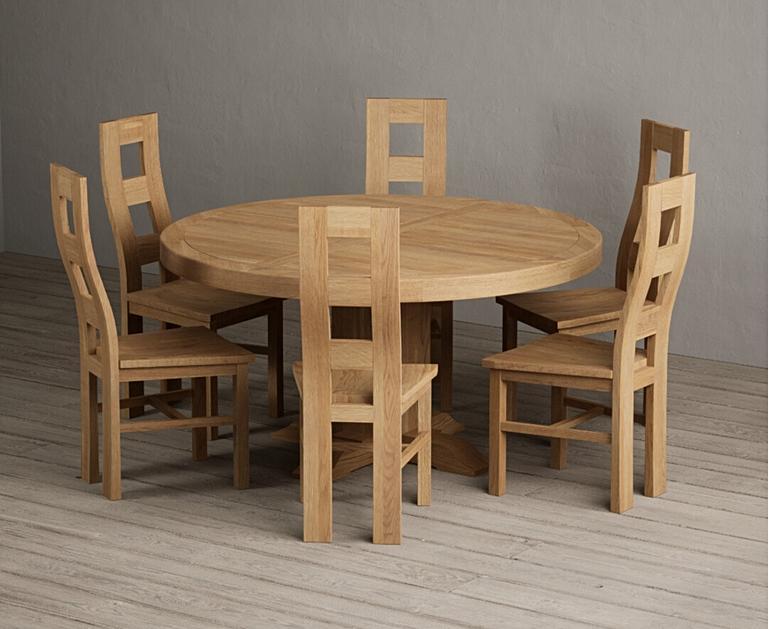 Helmsley 150cm Solid Oak Round Pedestal Dining Table with Flow Back Chairs | Oak Furniture ...