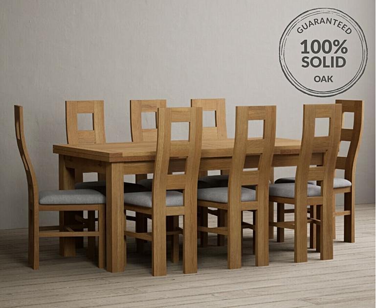 Extending Buxton 180cm Solid Oak Dining Table with Flow Back Chairs | Oak Furniture Superstore
