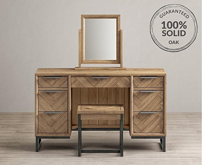 Herringbone Solid Oak Dressing Table Set | Oak Furniture Superstore