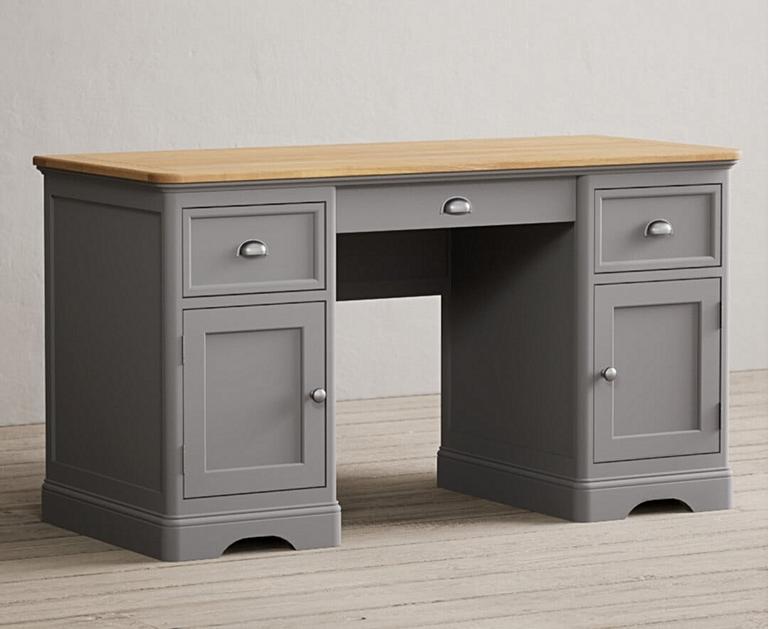 Felton Oak and Light Grey Painted Computer Desk | Oak Furniture Superstore