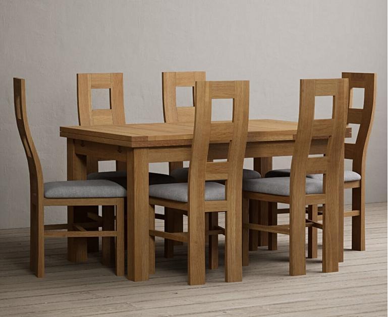 Extending Buxton 140cm Solid Oak Dining Table with Flow Back Chairs | Oak Furniture Superstore