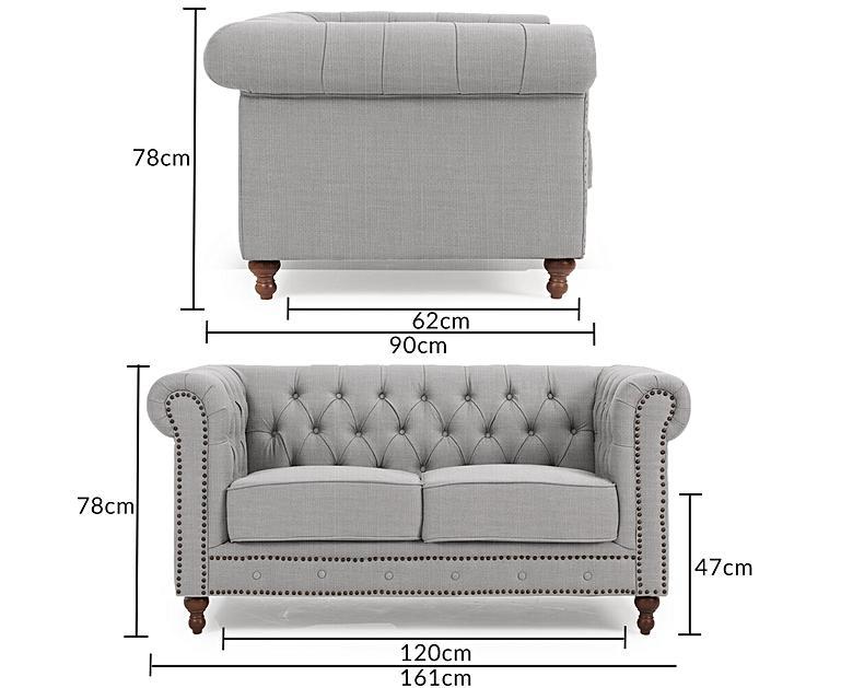 Westminster Chesterfield Grey Linen 2 Seater Sofa | Oak Furniture ...